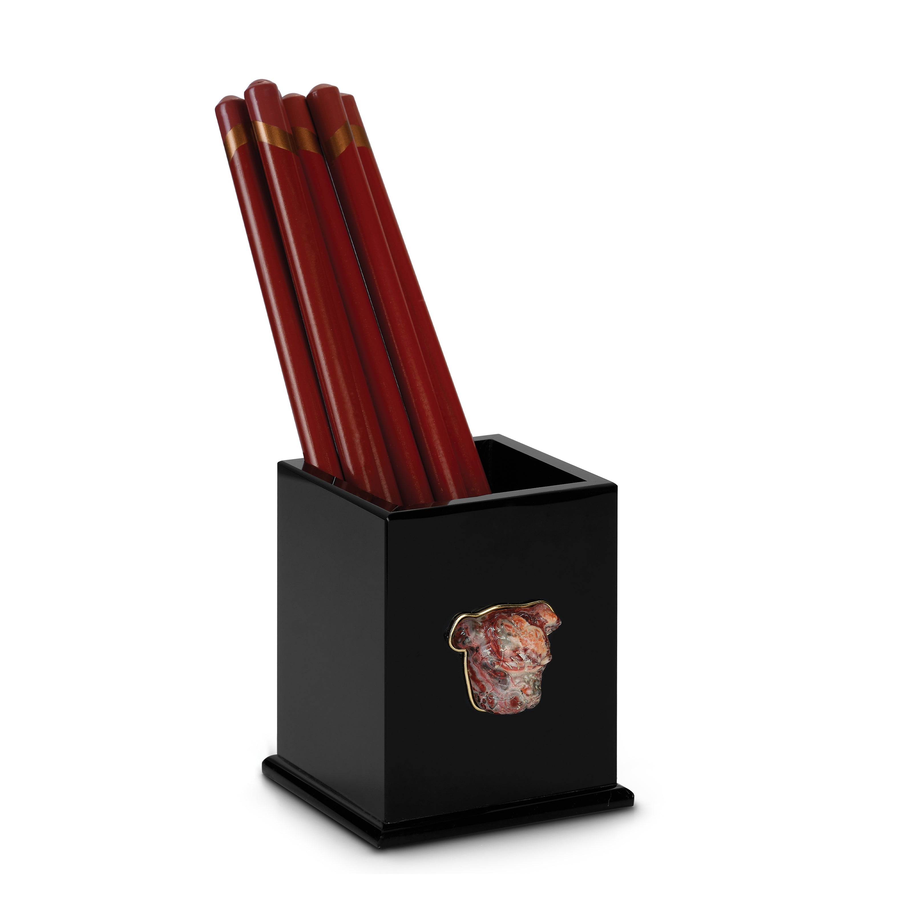 Black Obsidian Pen Cup with Jasper